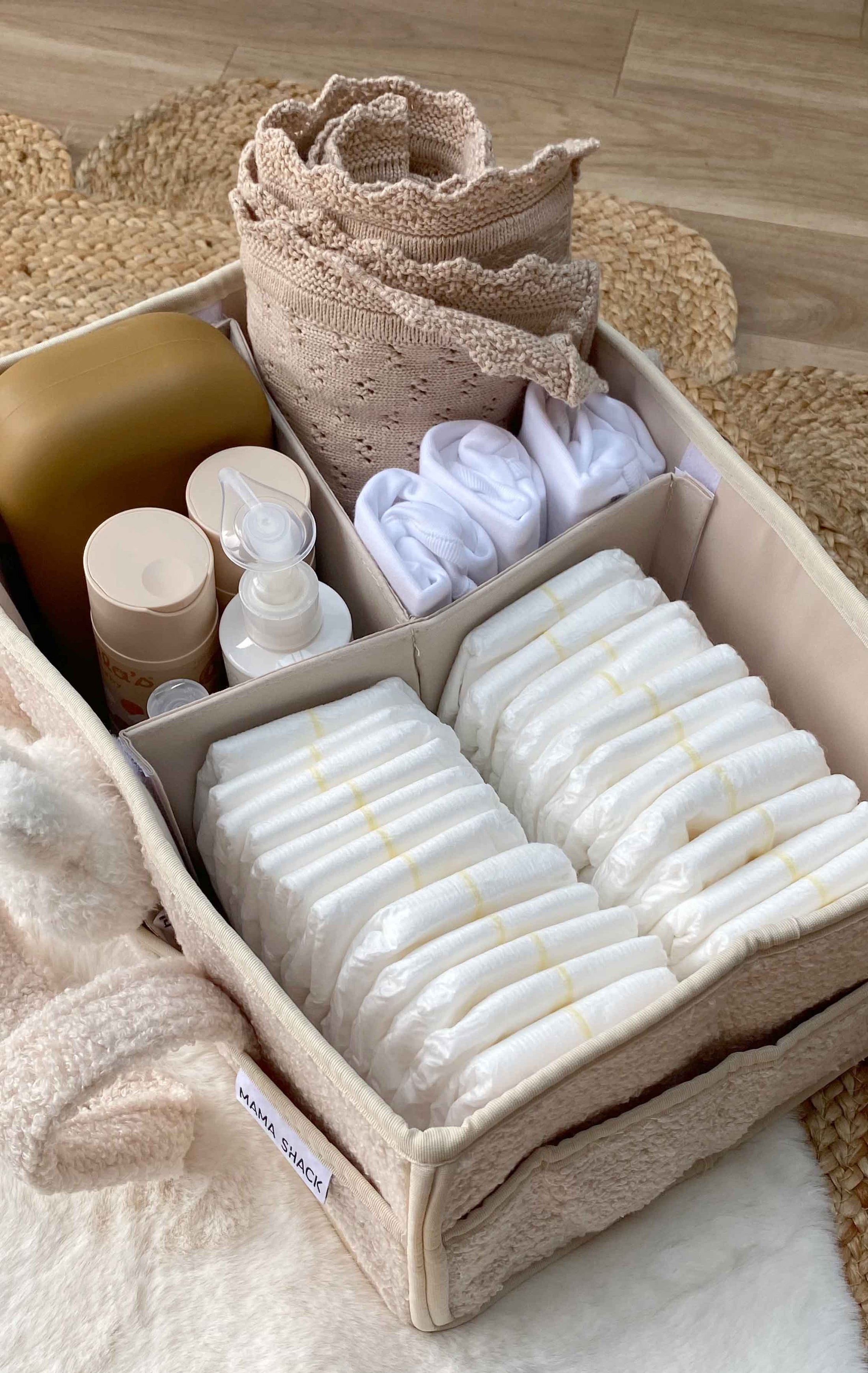 Nappy Caddy with Pockets - Teddy Fleece - Ivory – Mama Shack