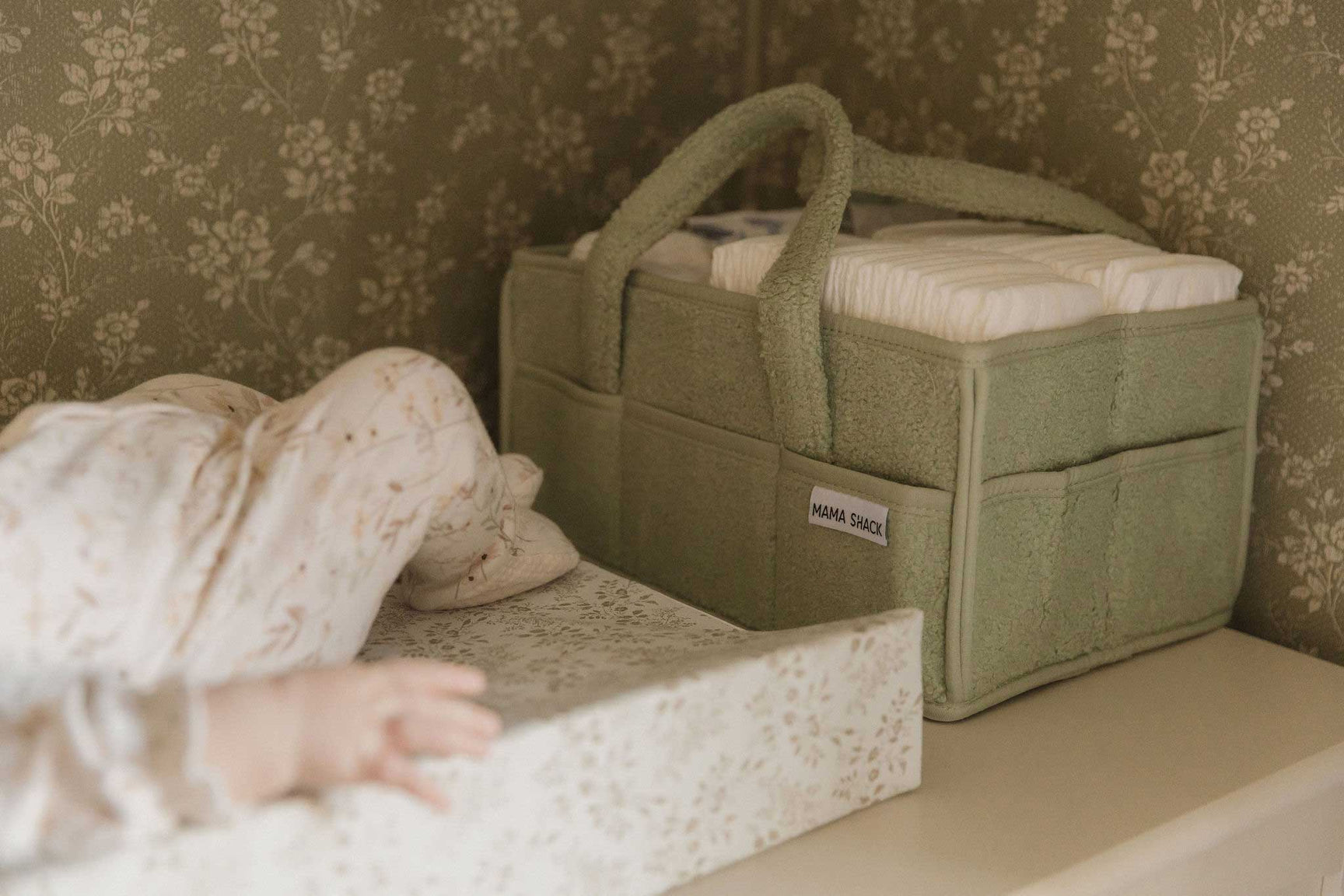 Nappy Caddy with Pockets - Teddy Fleece - Sage – Mama Shack